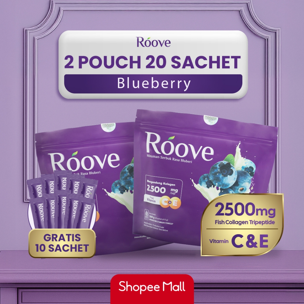 Jual Roove Collagen Drink 50 Sachet (2 Pouch @20Sachet + Free 10 Sachet ...