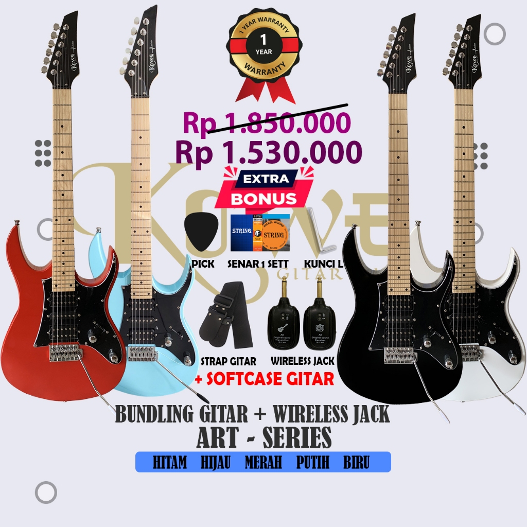 Jual Gitar Listrik Kowe Art Series Paket Bundling Wireless Jack ...