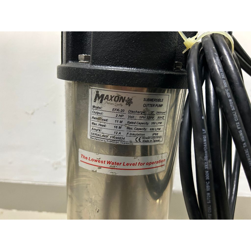 Jual POMPA CELUP MAXON 2HP EFK-20 1PHASE SEWAGE PUMP SUBMERSIBLE EFK 20 ...