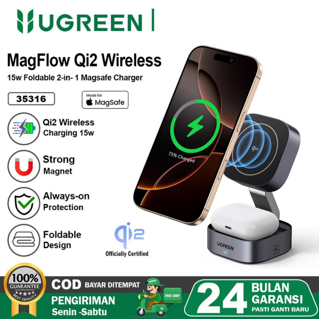 Jual UGREEN 2in1 Foldable Wireless Charger Magsafe Qi2 With Stand Holder Fast Charging 15W ...