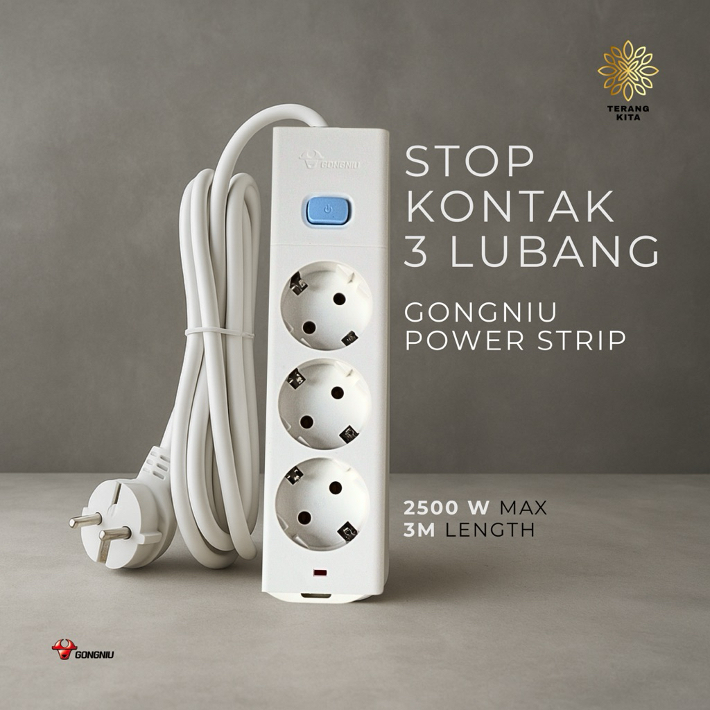 Jual Stop Kontak 3 Lubang 1 Tombol On/Off Gongniu G3050 | Shopee Indonesia