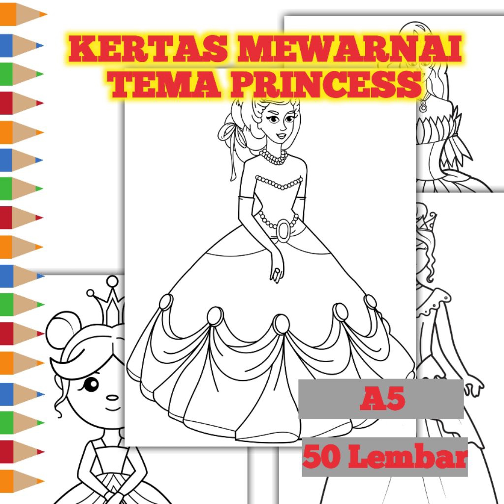 Jual Kertas Mewarnai Anak 50 Lembar Ukuran A5 Tema Princess - G8 | Shopee Indonesia