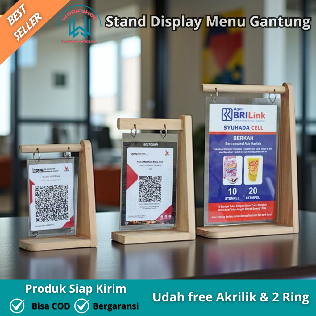 Jual Stand Display Menu gantung kayu akrilik/ Tempat brosur barcode ...