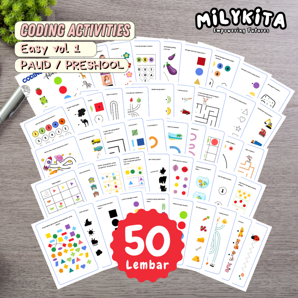 Jual Worksheet Coding Anak 50 Lembar Edukasi aktivitas untuk PAUD TK SD ...