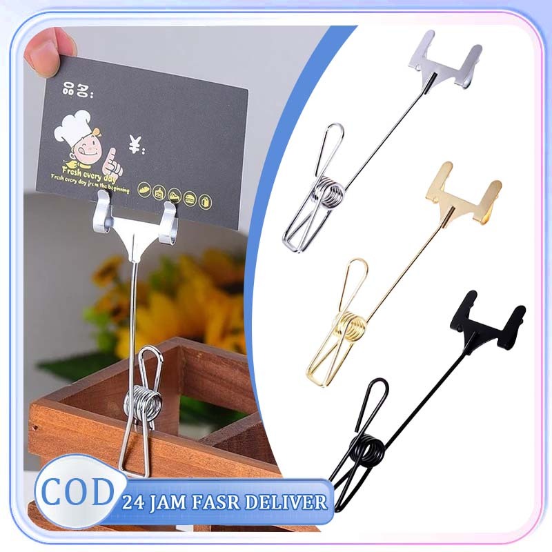 Jual 2pcs Stand Menu Logam Price Tag Holder Table Number Stand Food Tag ...