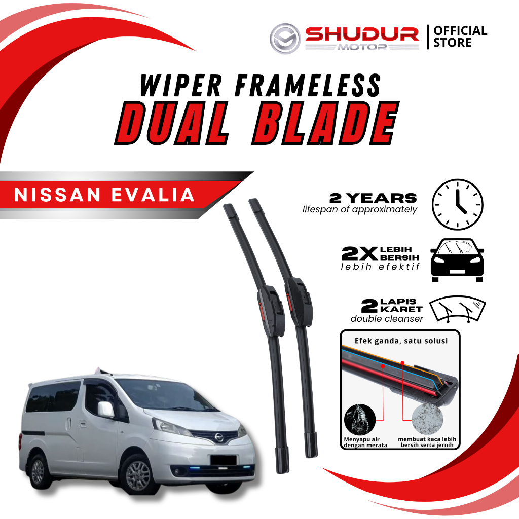 Jual Wiper Dual Karet Nissan Evalia Frameless Double Karet Blade Tanpa