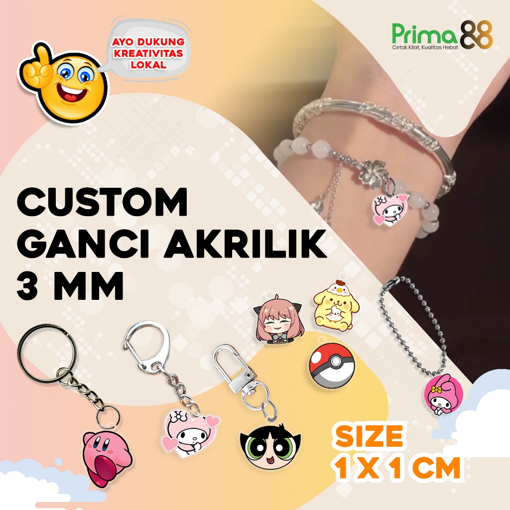Jual Custom Keychain / Gantungan Kunci / Ganci Bahan Akrilik 1 x 1 Cm ...