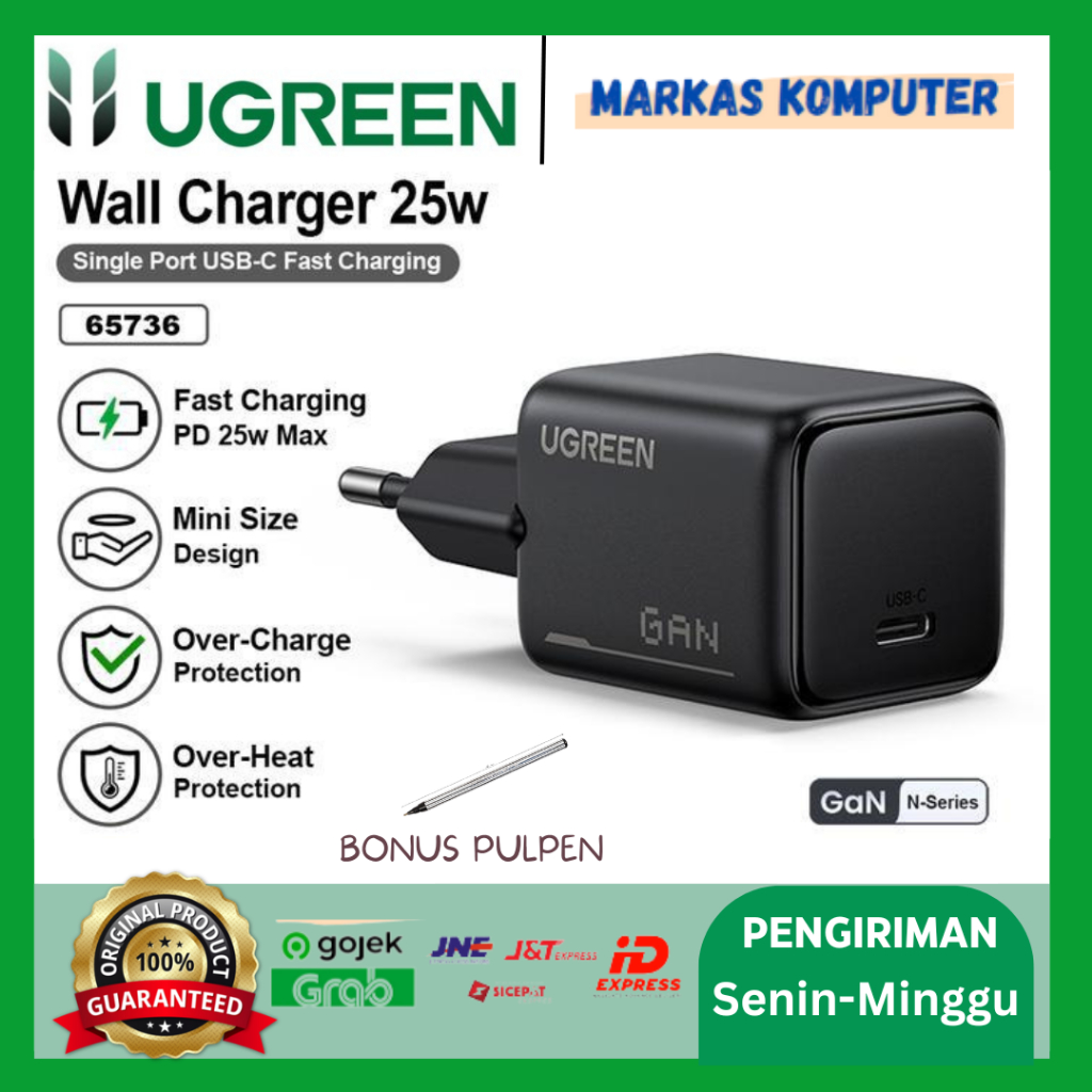 Jual Ugreen 25W USB-C GaN Fast Charger Black 65736 | Shopee Indonesia