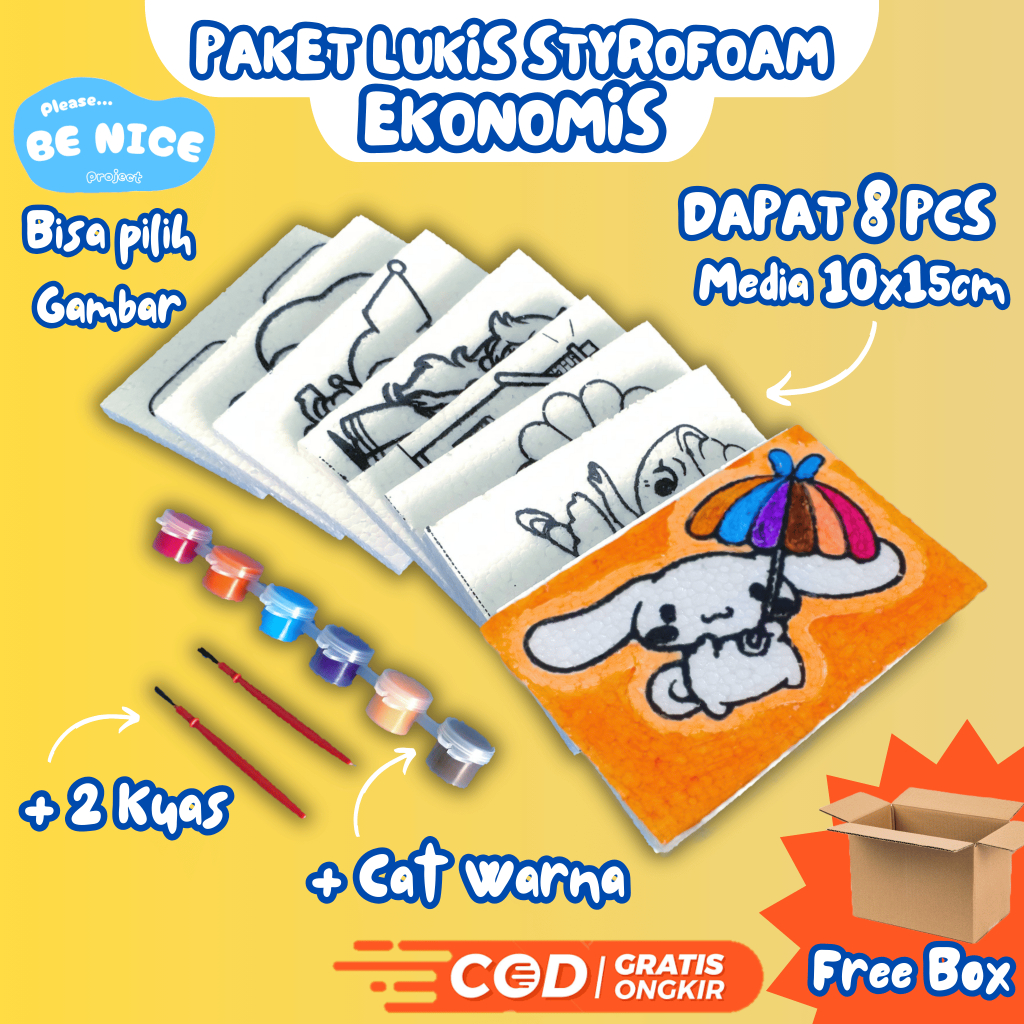 Jual Paket Lengkap 8 Media + 2 Kuas + 6 Cat Mewarnai Lukis Styrofoam ...