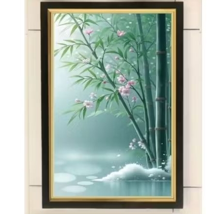 Jual hiasan dinding lukisan cetak bambu hijau plus bingkai ukuran 53*35 ...