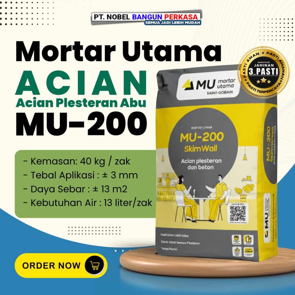 Jual Mortar Utama MU-200 Acian Dinding Plesteran / Semen Acian Instan ...
