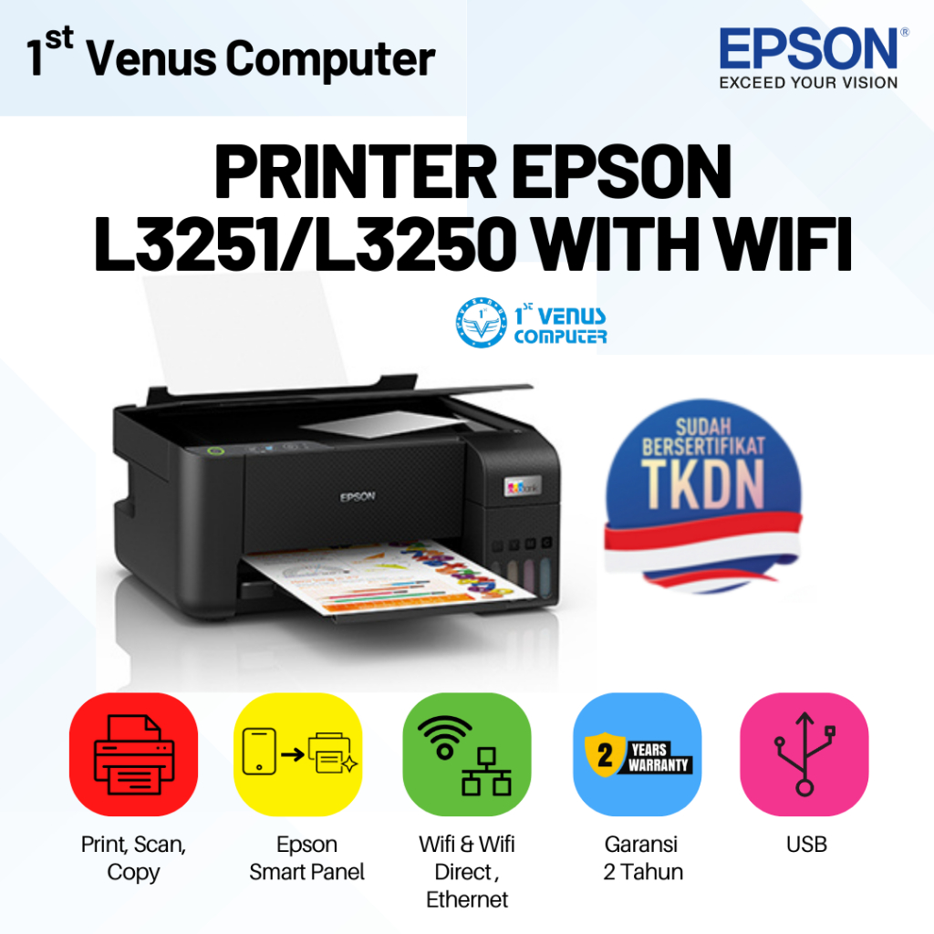 Jual TKDN PRINTER EPSON L3251 PENGGANTI L3250 ALL IN ONE WIFI INK TANK ...