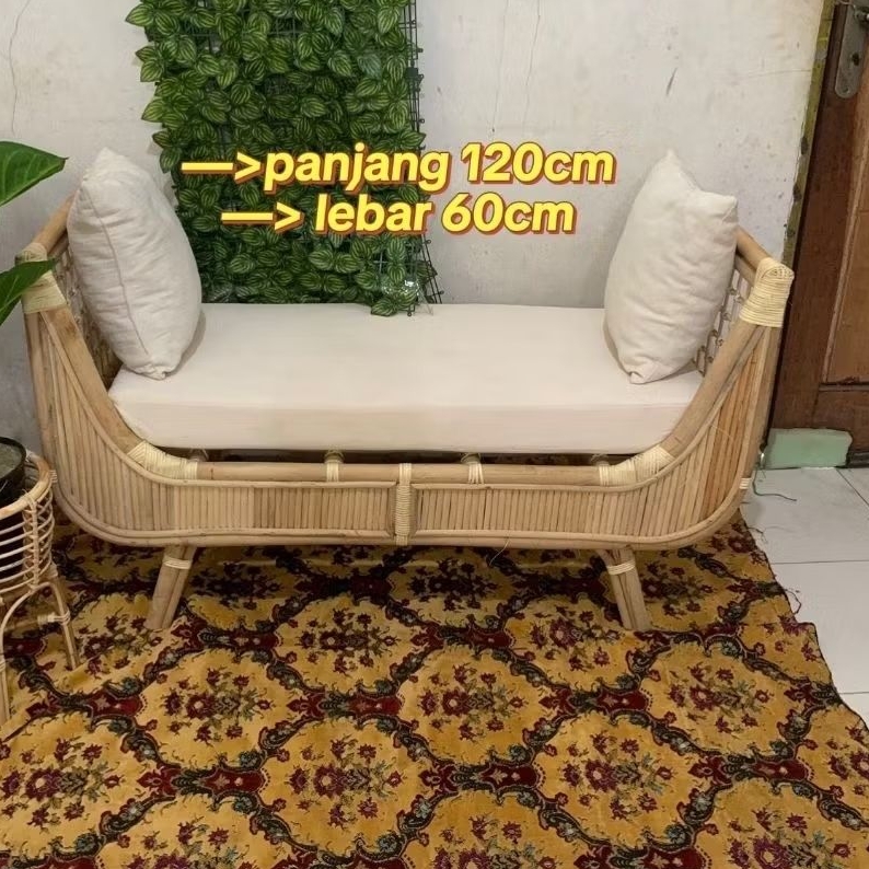 Jual KURSI SOFA BENCH ROTAN ALAMI 2 SEATER DENGAN BANTAL / SOFA SANTAI ...