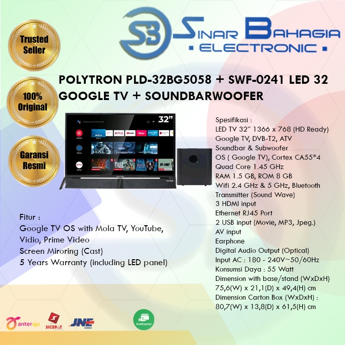 Jual POLYTRON PLD-32BG5058 + SWF-0241 LED 32 GOOGLE TV + SOUNDBARWOOFER ...