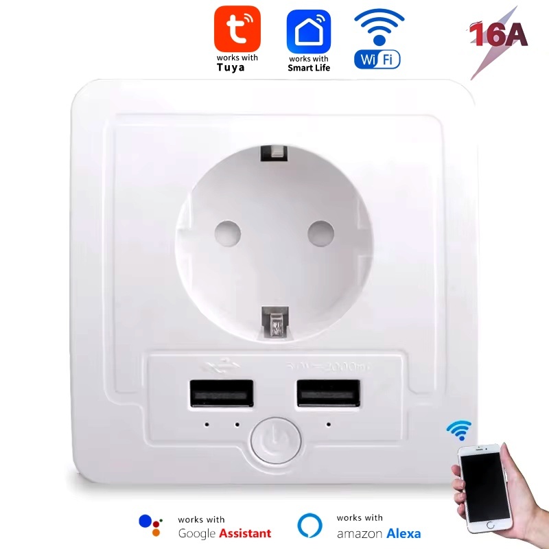 Jual Tuya Smart Wall Socket / Stopkontak EU / 2 Port Pengisian USB Stop ...