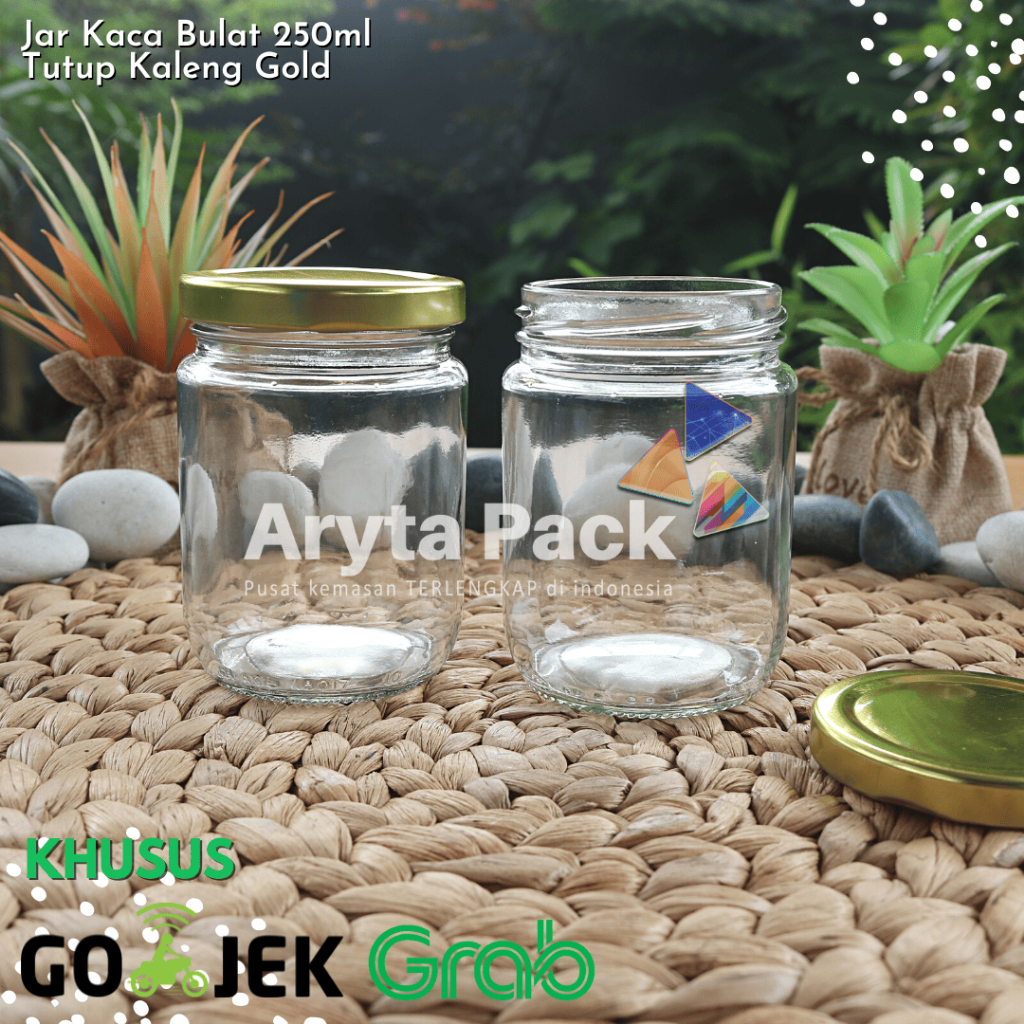 Jual Jar kaca 250ml round bulat OI glass jar toples tutup kaleng emas ...
