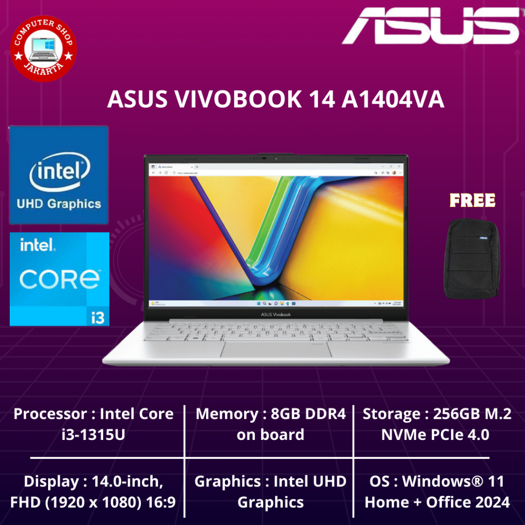 Jual Asus Vivobook 14 A1404VA Intel Core i3 1315U 8GB SSD 256GB 14″ FHD ...