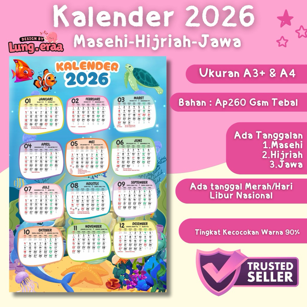Jual KALENDER 2026 aesthetic / POSTER KALENDER 2026 Masehi Jawa ...