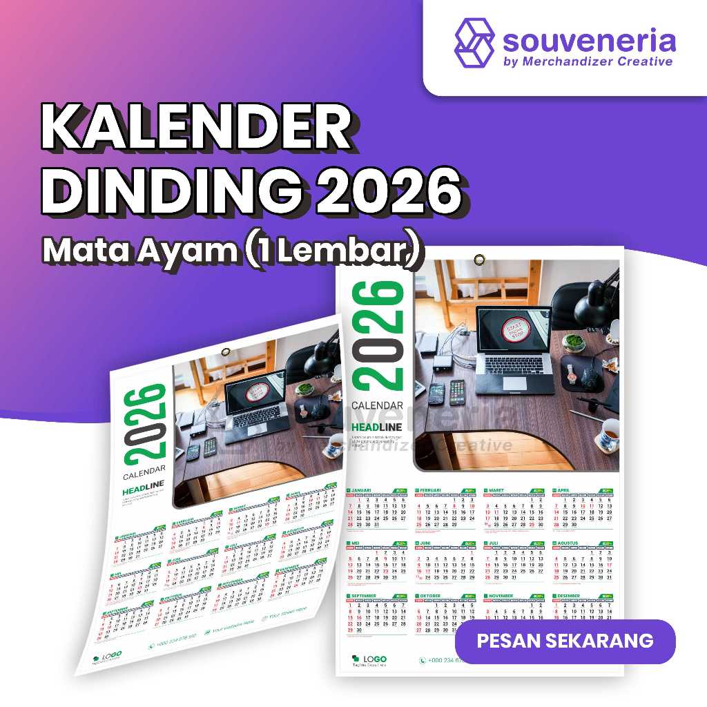 Jual Kalender Dinding Murah 2026 Tebal 1 Lembar 12 Bulan – Finishing ...
