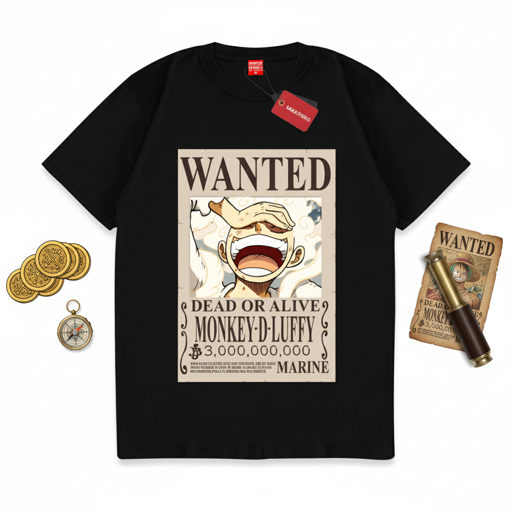 Jual SAKAZUKI Kaos Anime One Piece Luffy Gear 5 Nika Wanted Poster T ...