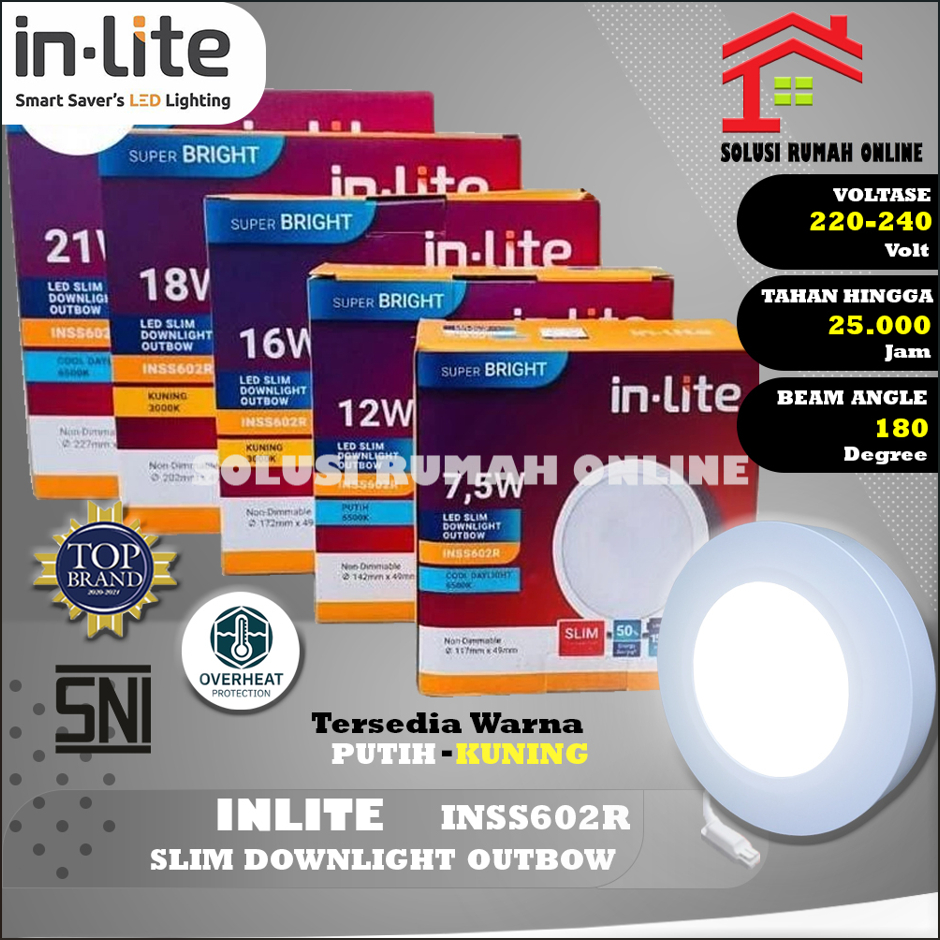 Jual INLITE Slim Downlight Outbow INSS602R Bulat Lampu Plafon - 7,5W ...