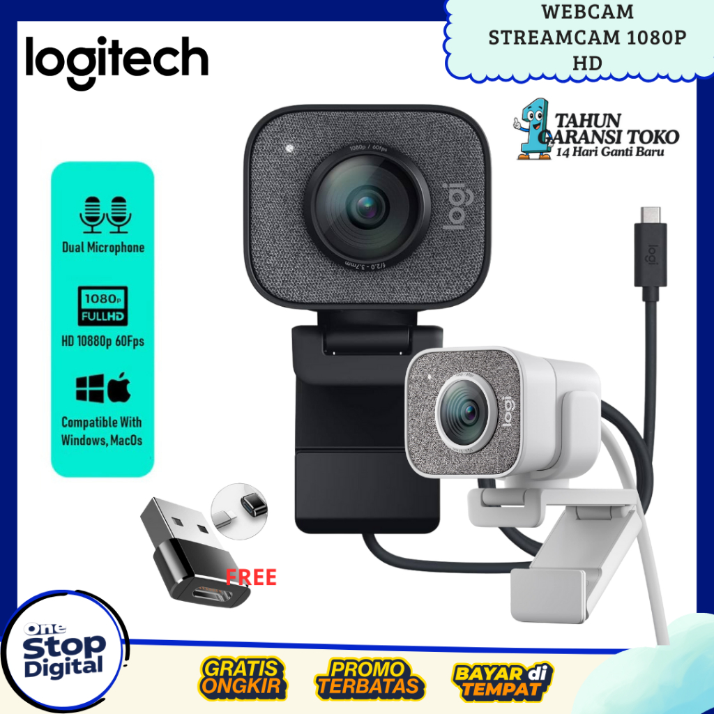Jual Logitech StreamCam Webcam Streaming 2.1MP Full HD 1080p 60fps USB ...