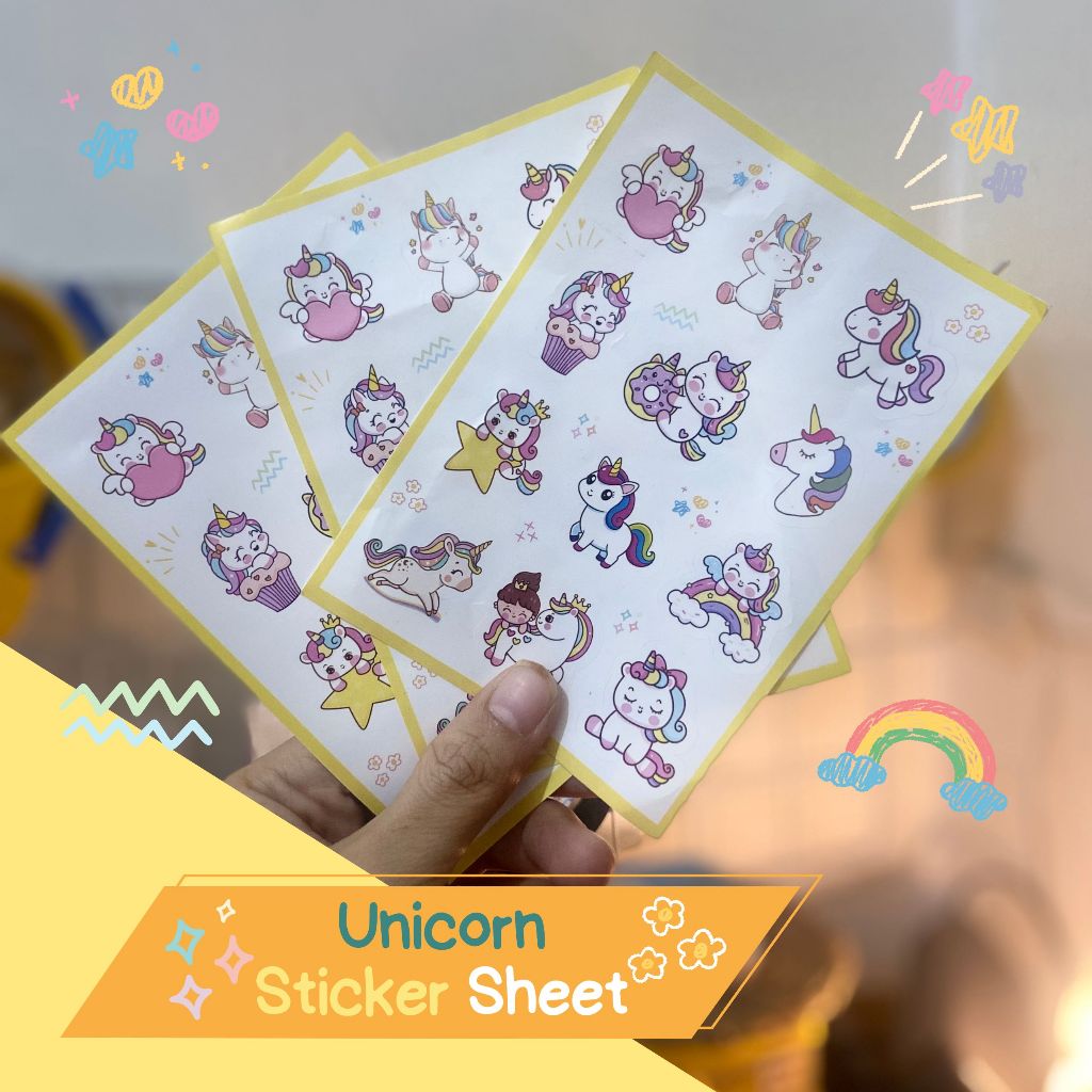 Jual [READY STOCK] CUTE UNICORN STICKER SHEET WATERPROOF | Shopee Indonesia