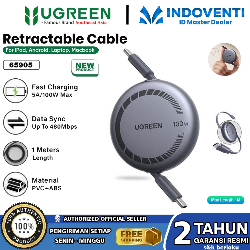 Jual UGREEN Nexode 65905 Kabel Data Retractable USB Type C to C Fast ...