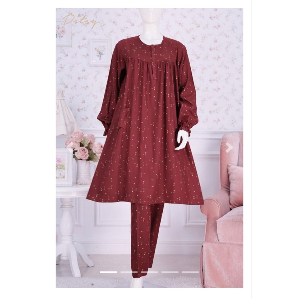 Jual Ditsy 2025 |Tillie Maroon| Tillie Pajamas | Lint Grey L| Crinkle ...