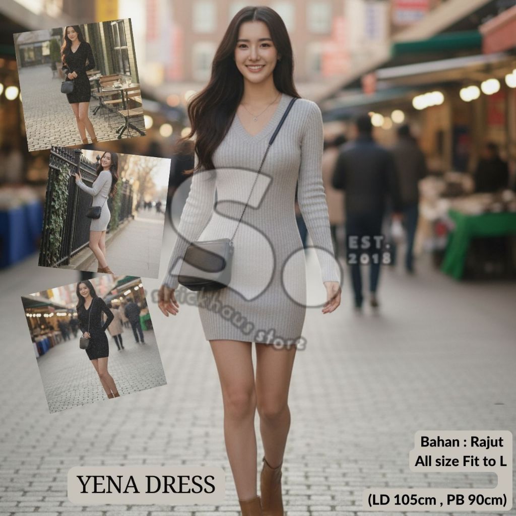 Jual Yena Korean bodycon elegant dress V Neck - Dress Rajut #GESTRICK ...