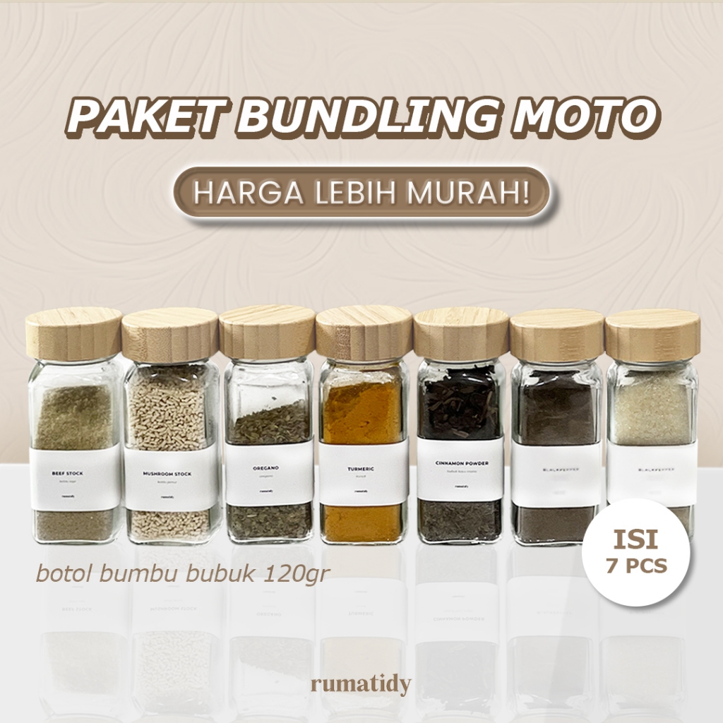 Jual BUNDLING MOTO Botol Bumbu Bubuk 120g Kaca Transparan Estetik Spice ...