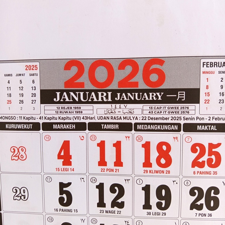 Jual Kalender Besar Jumbo 2026 Lengkap Isi 12 Bulan Masehi Arab China ...