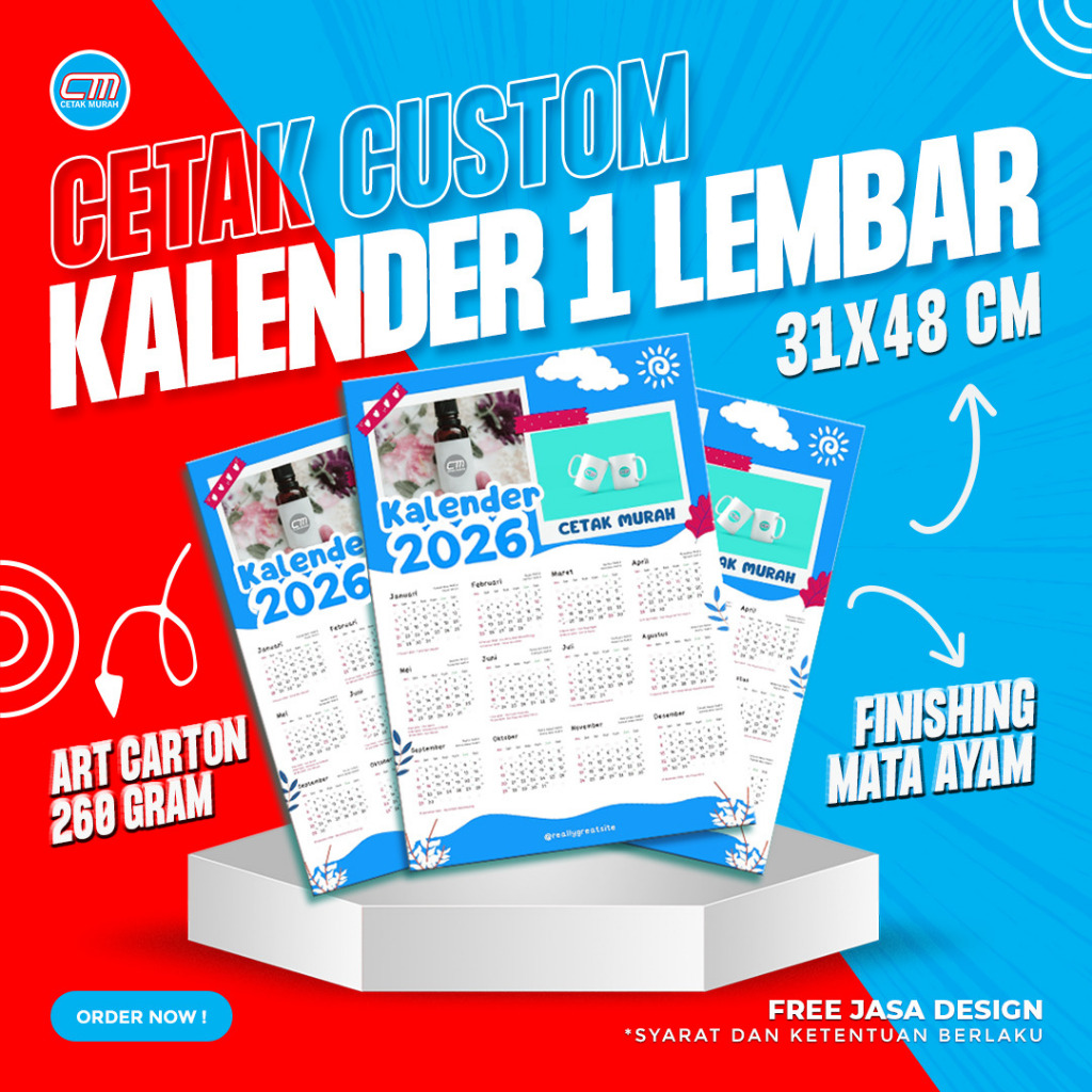 Jual KALENDER 1 LEMBAR 12 BULAN FINISHING MATA AYAM BAHAN ART CARTON ...