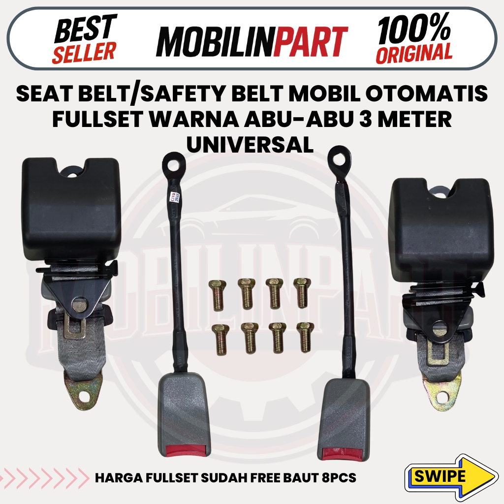 Jual Seat Belt/Safety Belt Mobil Otomatis Warna Abu-Abu Panjang 3 Meter ...