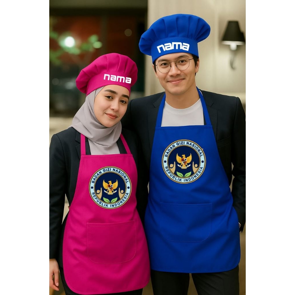 Jual celemek apron dewasa 1set topi bisa pake nama. celemek/apron mbg ...