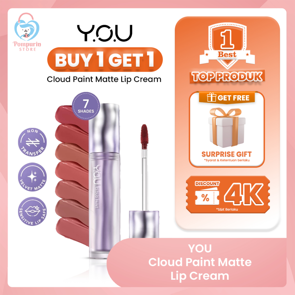 Jual YOU Cloud Paint Matte Lasting Lip Cream 3gr - Lipcream / Lipstick ...