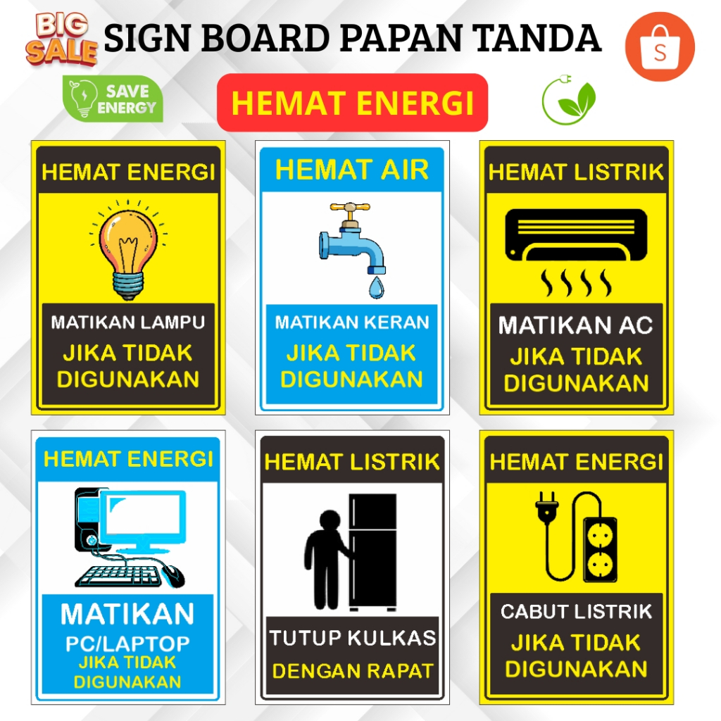 Jual Stiker Sign Board / Papan Tanda – Hemat Energi, Hemat Air, Hemat ...