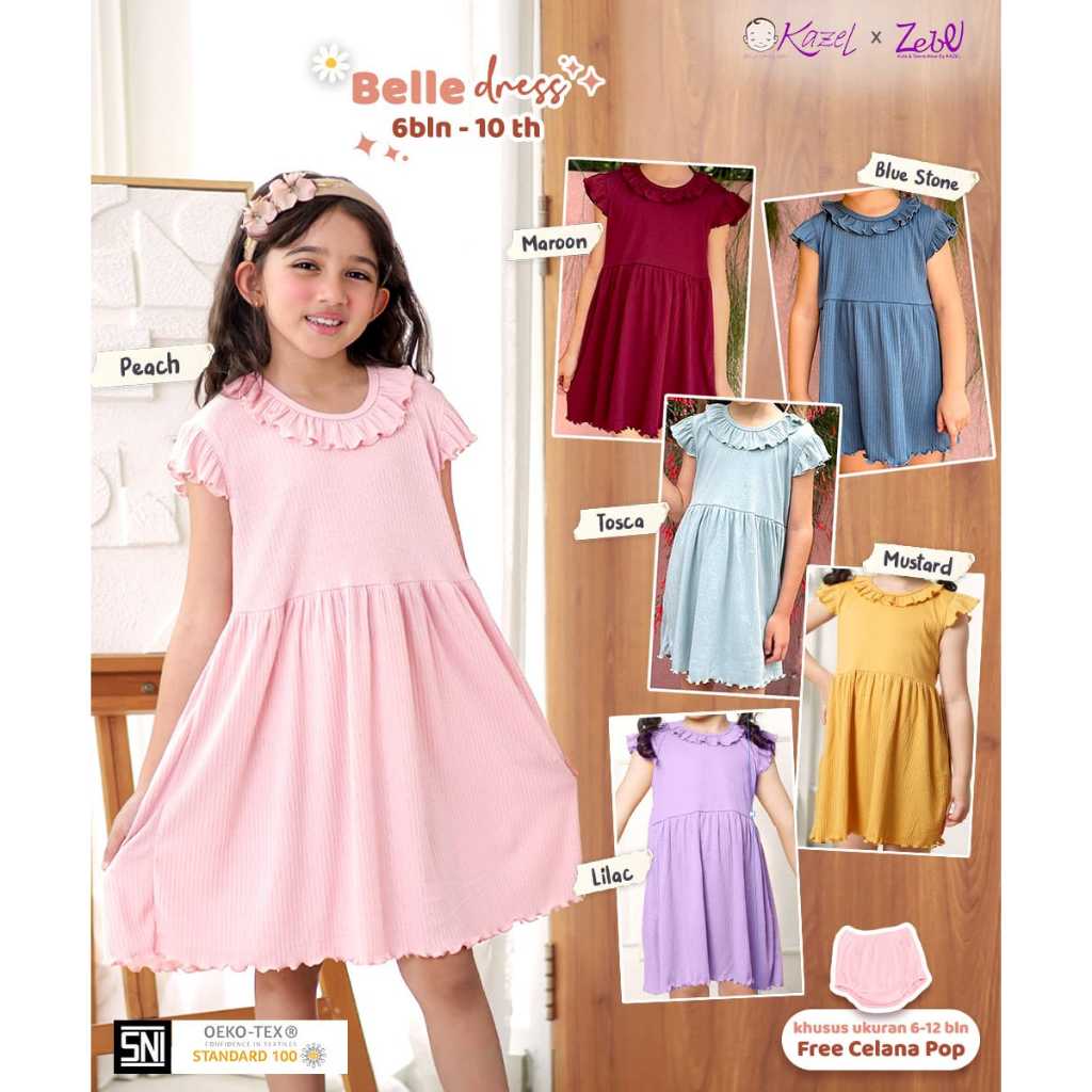Jual Kazel x Zebe Belle Dress (1 Pcs) 6 Bulan - 10 Tahun | Shopee Indonesia