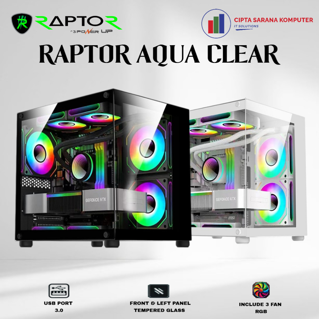 Jual Casing Gaming/PC/Office RAPTOR AQUA CLEAR M-ATX/ITX + USB 3.0 ...