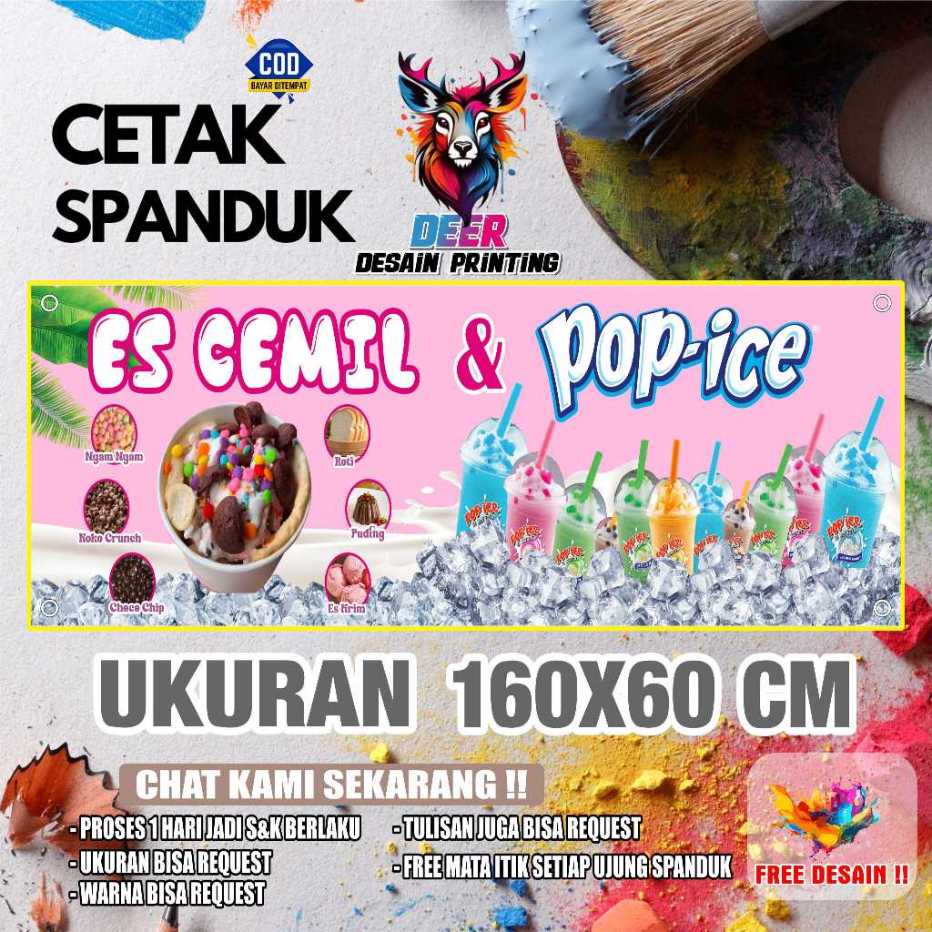 Jual Cetak Spanduk Cetak Banner ES CEMIL DAN POP ICE Costom Desain ...