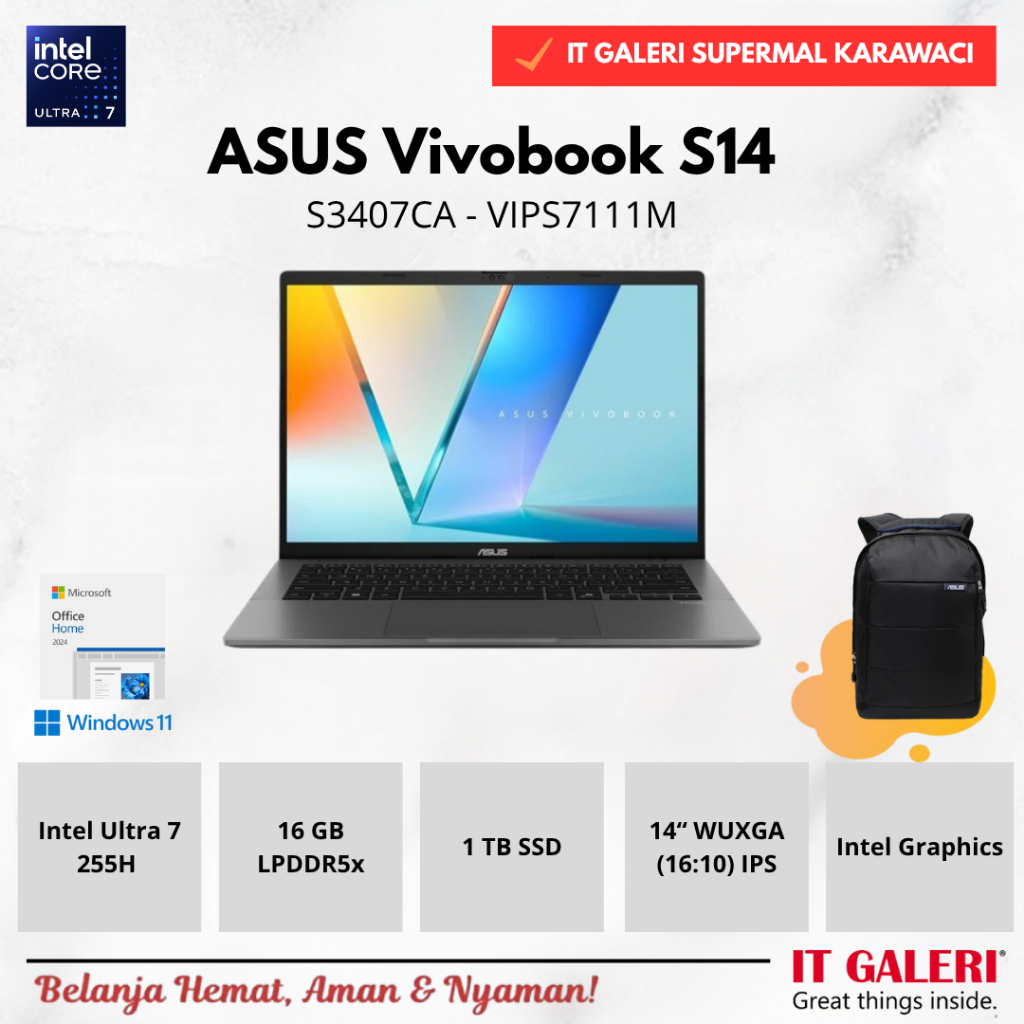 Jual ASUS VIVOBOOK S14 S3407CA VIPS7111M ULTRA 7 255H 16GB 1TB 14 ...