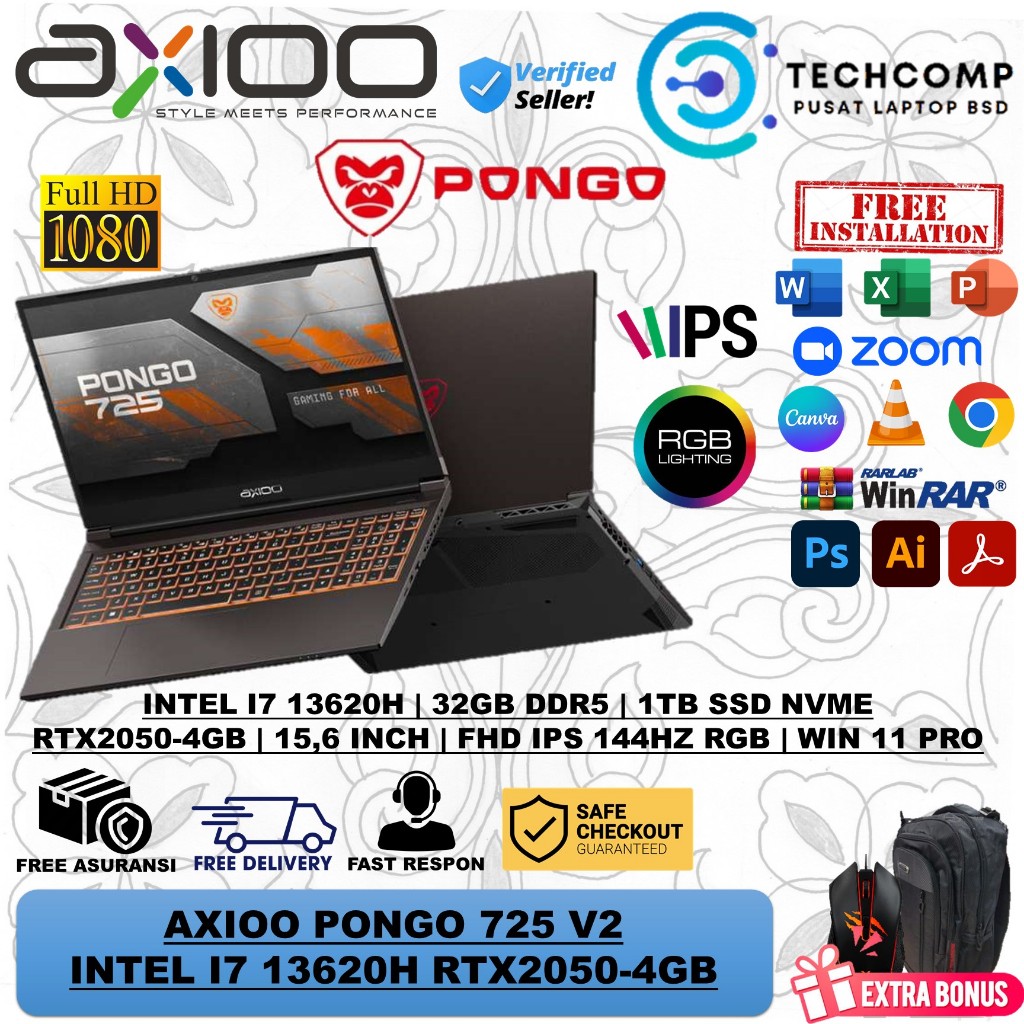 Jual LAPTOP GAMING AXIOO PONGO 725 V2 INTEL I7 13620H 16GB 512GB ...
