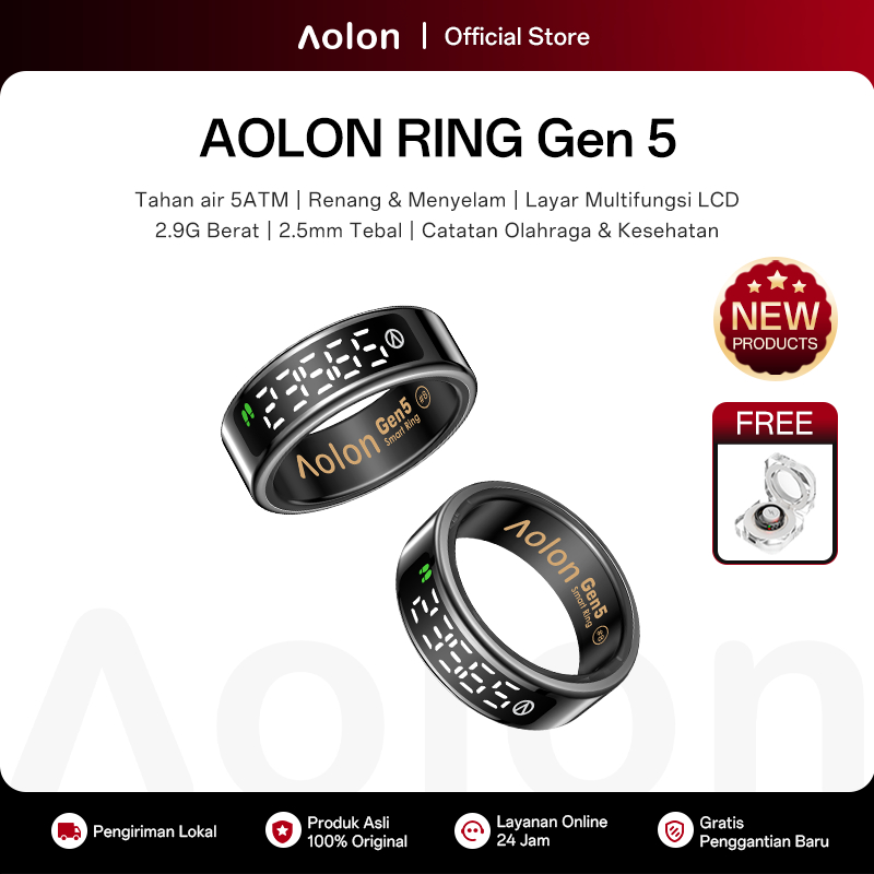 Jual Aolon Ring Gen5 Smart Ring Layar LCD Multifungsi Detak Jantung ...