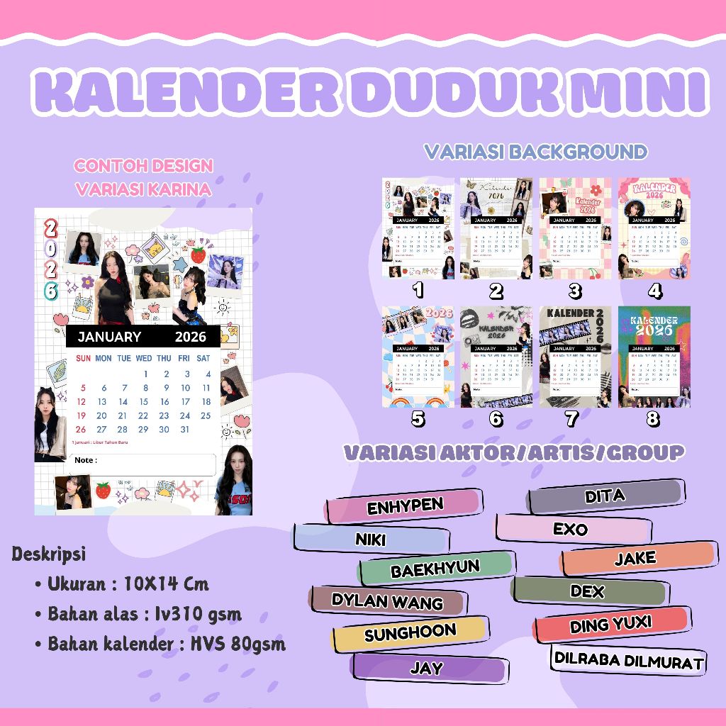 Jual KALENDER SOBEK I KALENDER DUDUK I KPOP I DRAKOR I DRACIN I DEX I ...