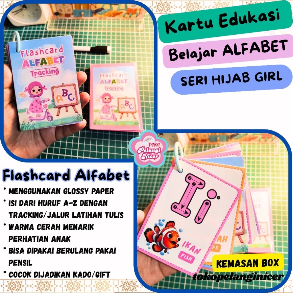 Jual Flashcard Alfabet Anak A–Z Hijab GIRL| Kartu Edukasi Belajar Huruf ...