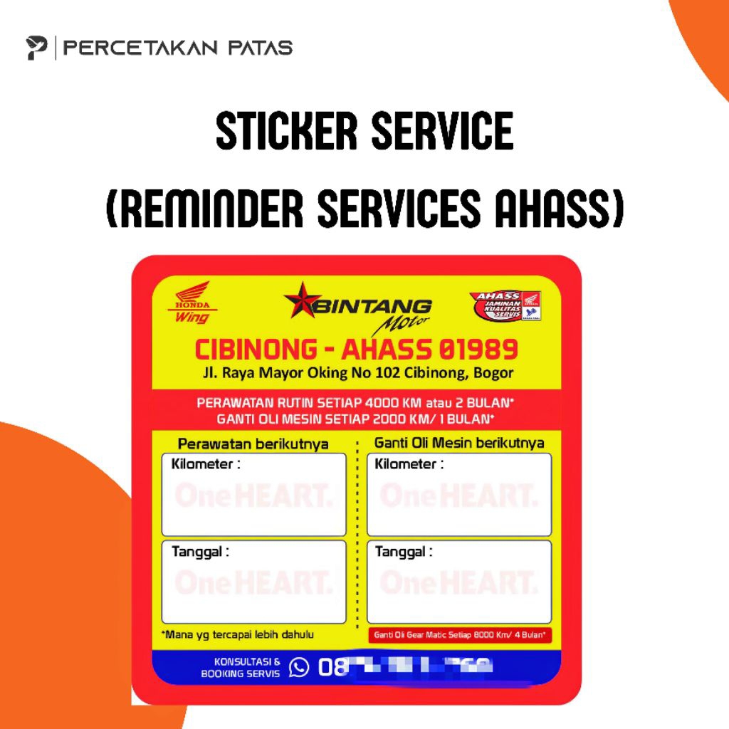 Jual Reminder Service Ahass , Sticker Garansi Service , Sticker Motor ...