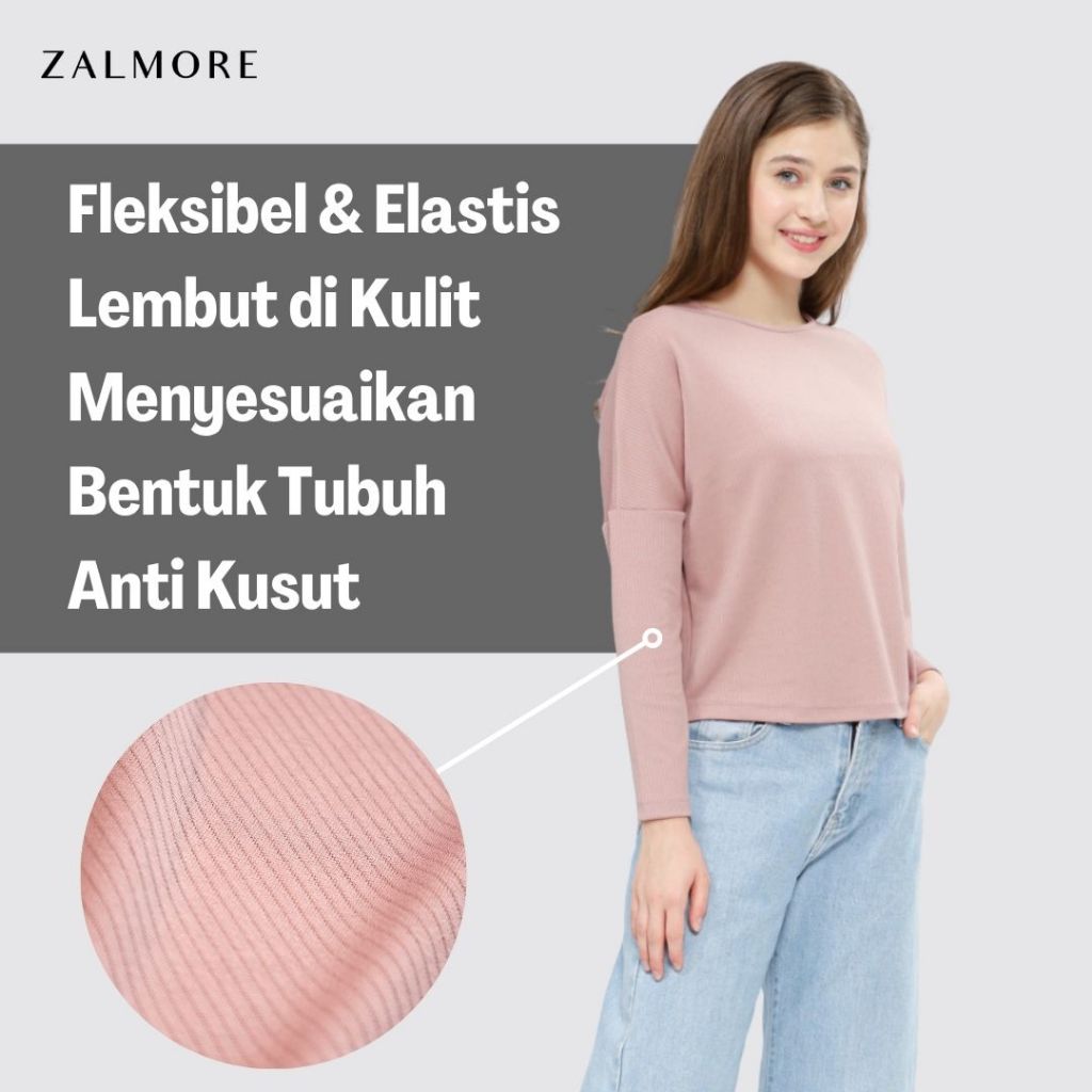 Jual Zalmore Women Longsleeve Loose Tee | LUMA Knit™ Premium - Kaos ...