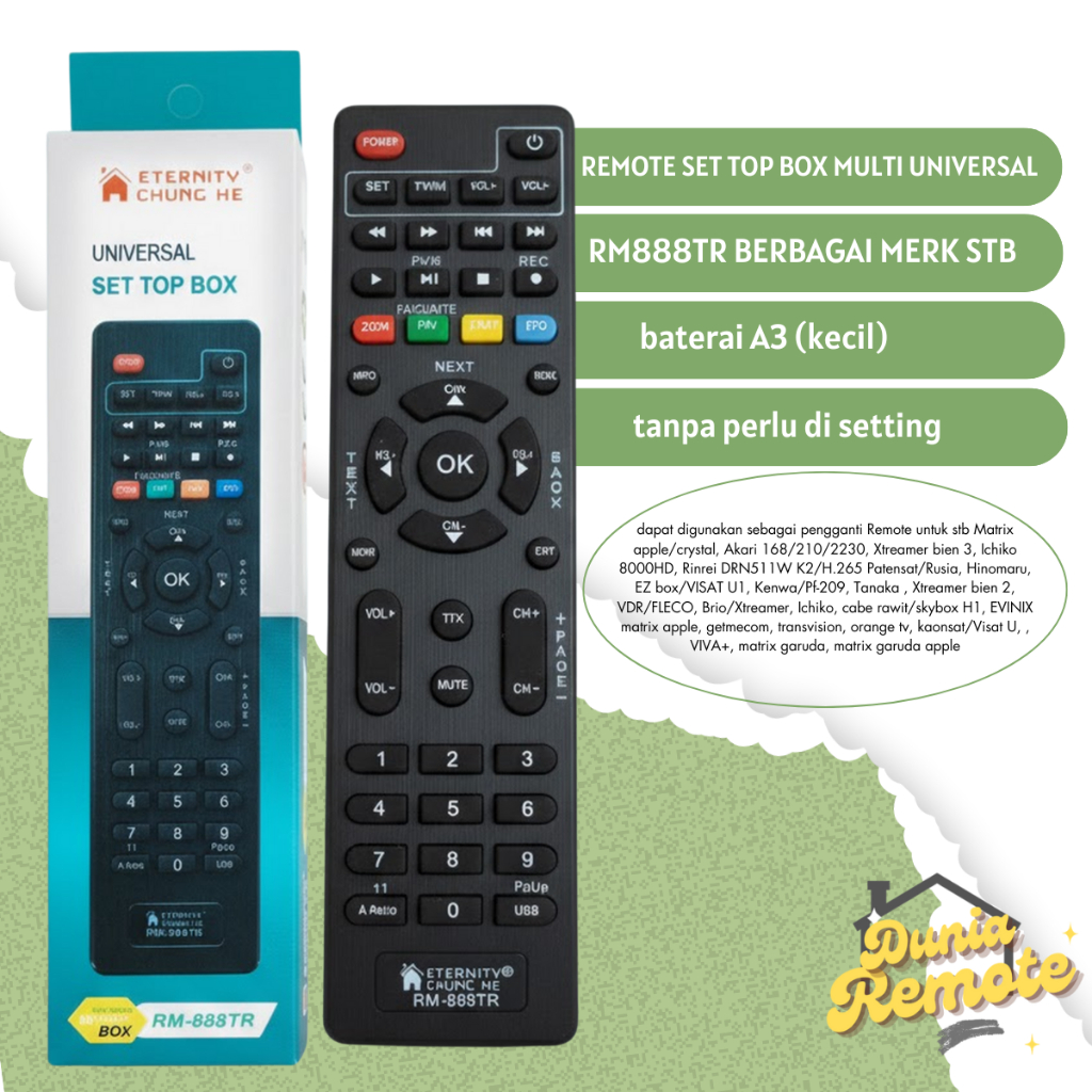 Jual Remot Remote Multi Set Top Box UNIVERSAL DVB-T2 RM-888STB Chung he ...
