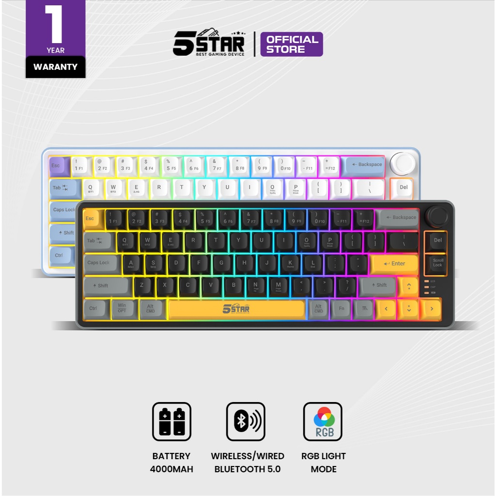 Jual 5Star Keyboard Gaming Membrane 66 Keys Triple Mode – RGB Backlight ...