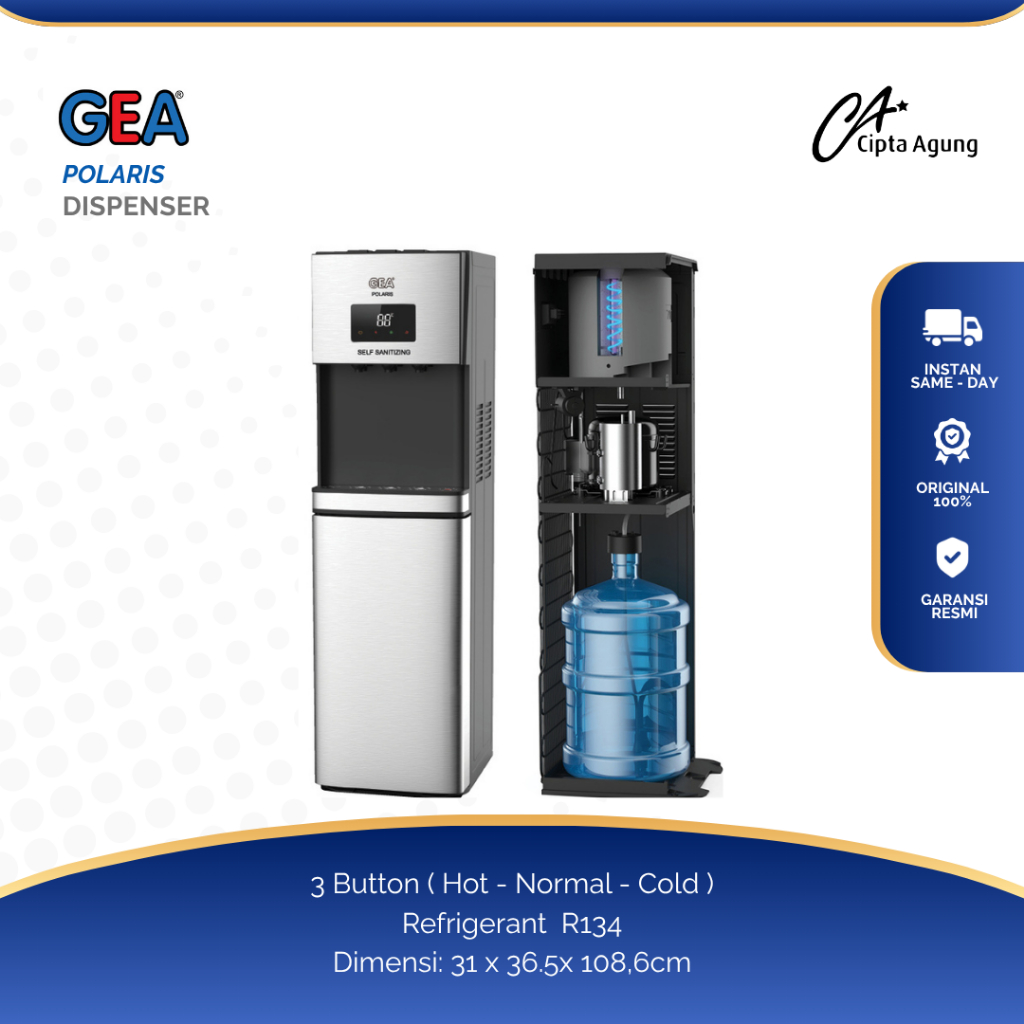 Jual GEA DISPENSER WATER DISPENSER GALON BAWAH GEA POLARIS STAINLESS ...